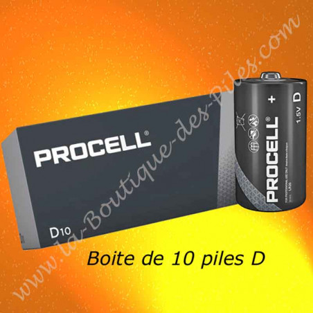 piles alcalines LR20 Duracell Procell, boite de 10 piles